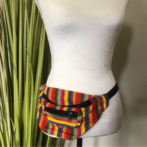 Bags | New Fanny Pack With Tag Rainbow Vibrant Colorful Pockets 10 ...